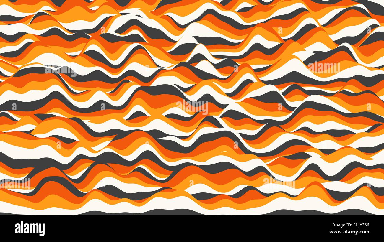 Retro orange stripes distorted backdrop. Procedural vintage ripple ...