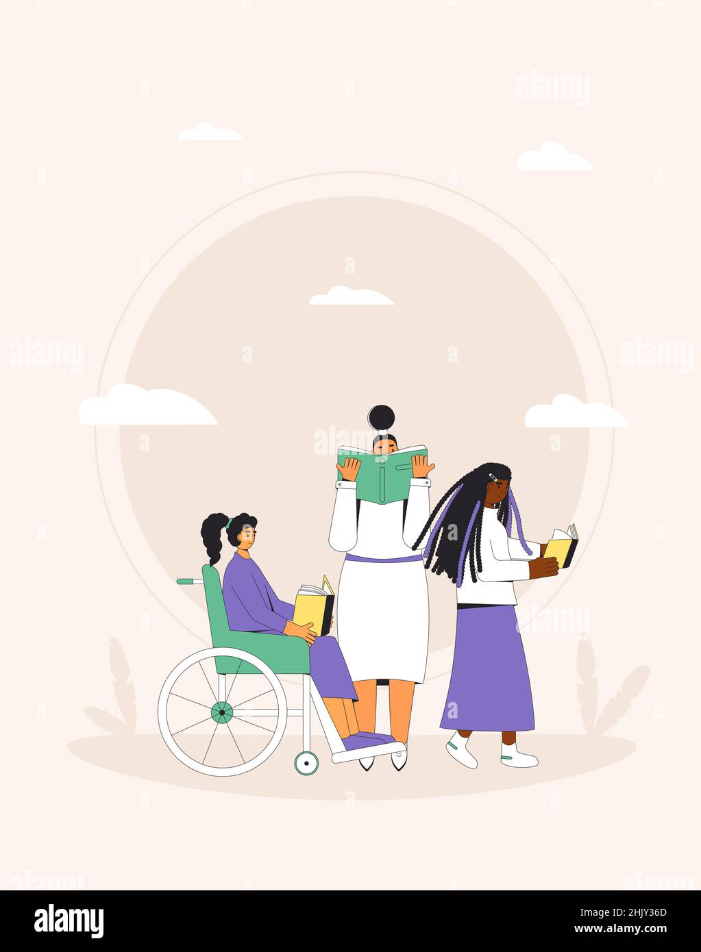 Three female friends reading books together. Young women with books ...