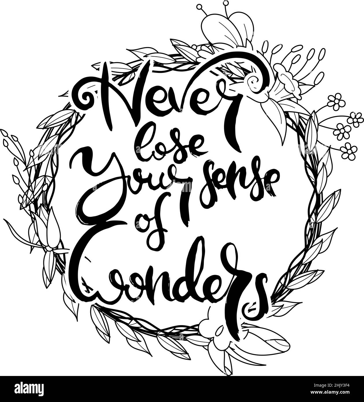 Never Lose Your Sense Of Wonders. Hand lettering grunge card with ...