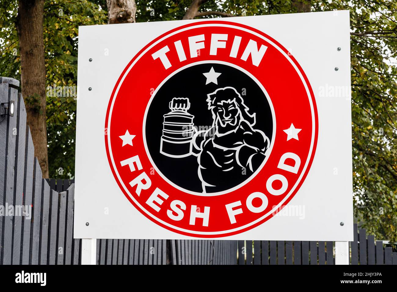 Tiffin Fresh Food sign, Glasgow, Scotland, UK Stock Photo - Alamy