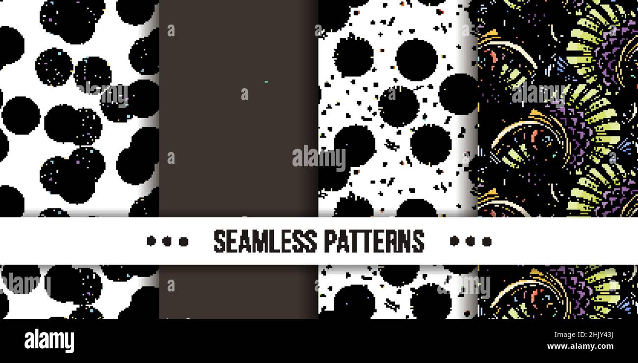 Set of samless ornate, doodle hand-drawn abstract patterns. Vector ...