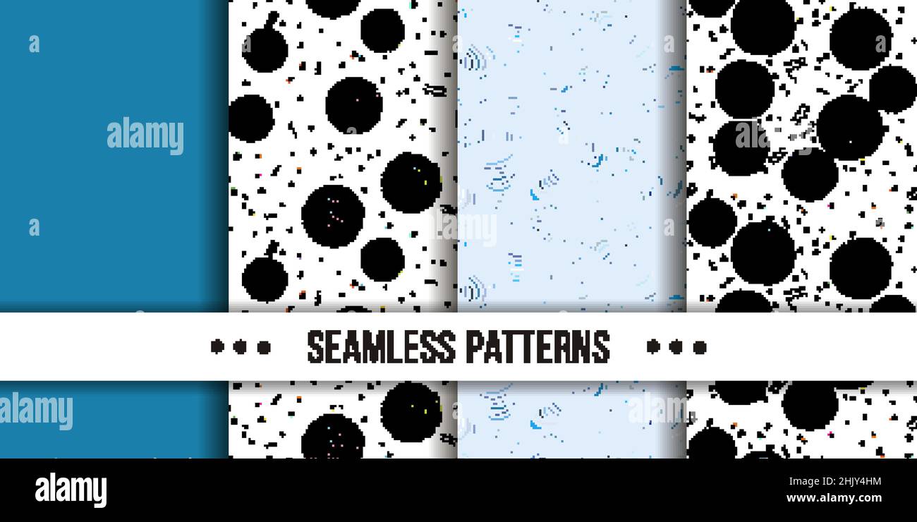 Set of samless ornate, doodle hand-drawn abstract patterns. Vector ...