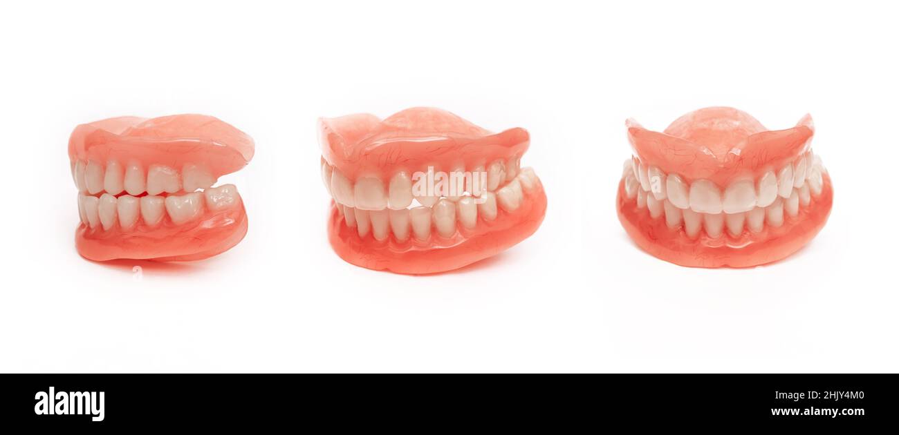 Full denture close-up. Dentures. Full removable plastic denture of the ...