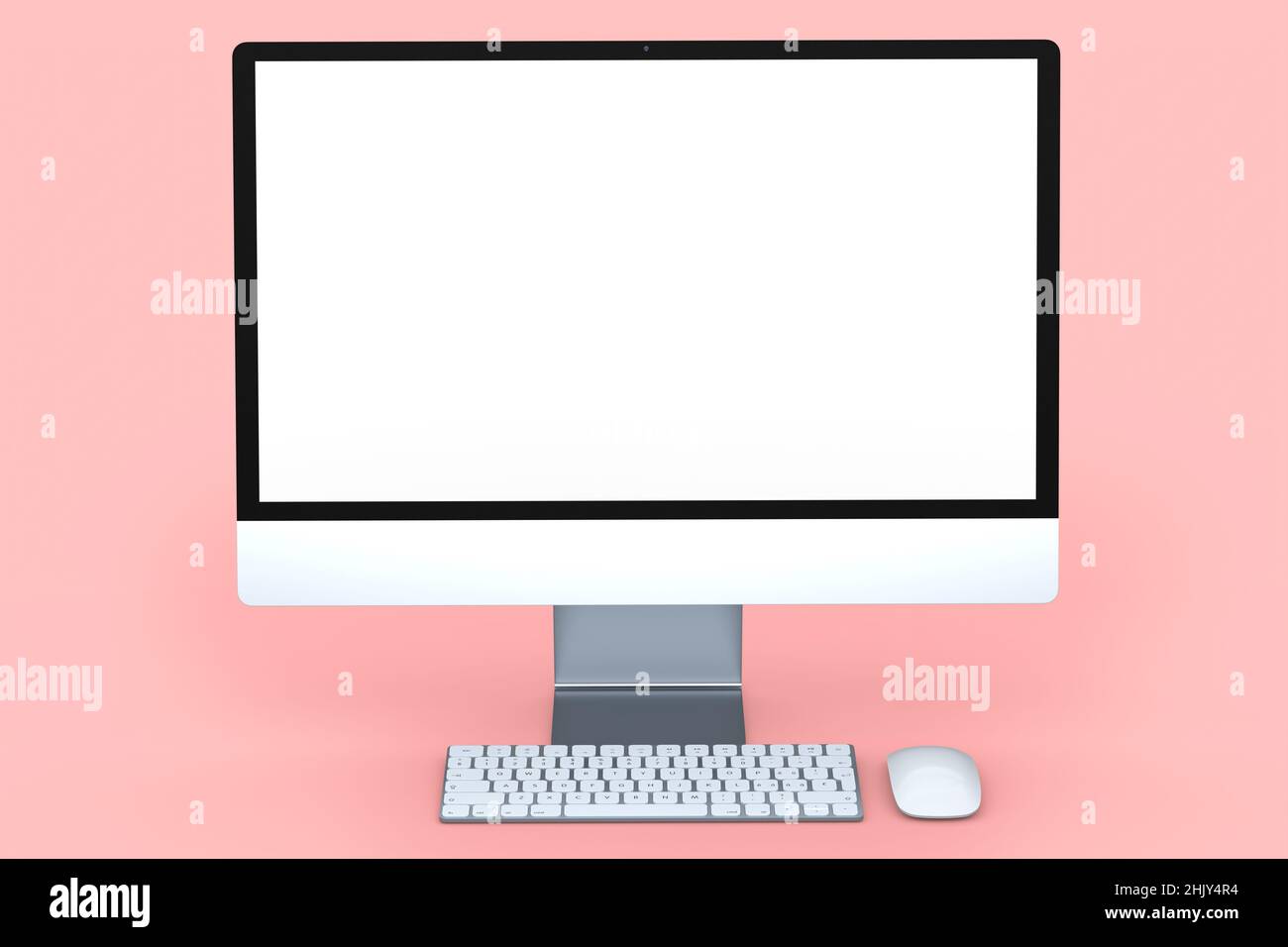 Realistic grey computer screen display with keyboard and mouse isolated ...