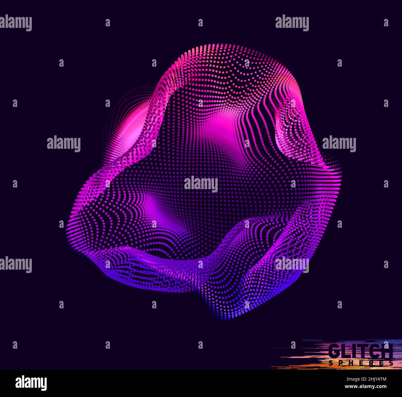 Corrupted violet point sphere. Abstract vector colorful mesh on dark ...