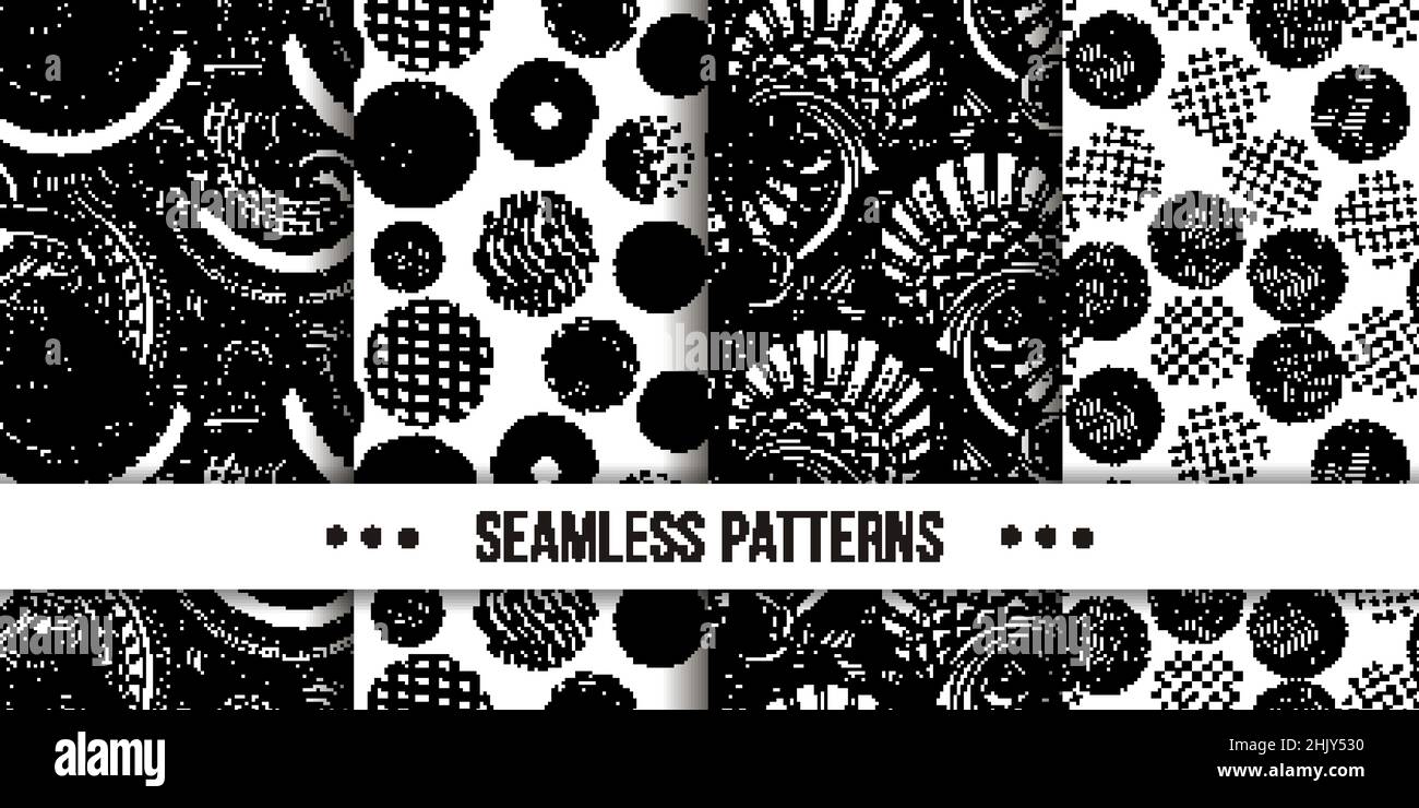 Set of samless ornate, doodle hand-drawn abstract patterns. Vector ...