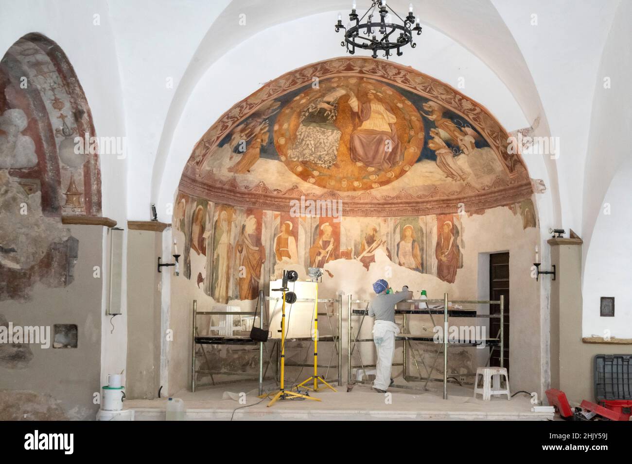 Church of S.Montano, Interior, Restoration of frescoes, Roccaporena ...