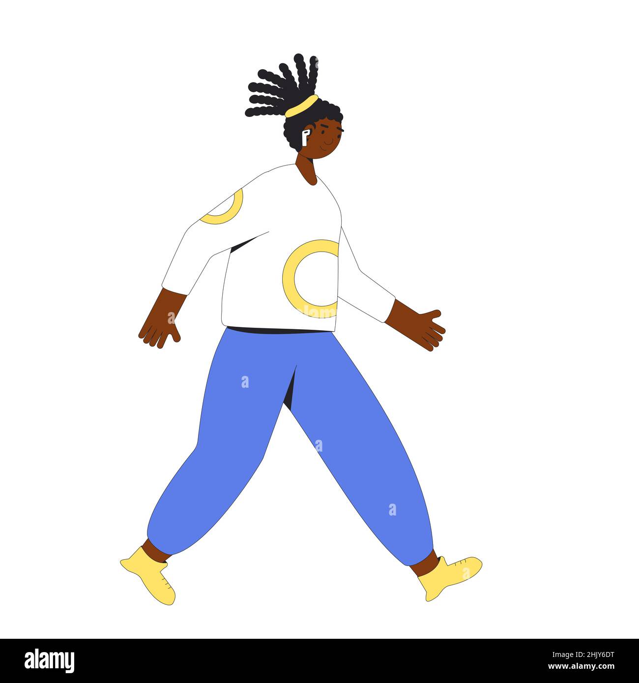 Jogger listening music in headphones. Running young woman isolated on ...