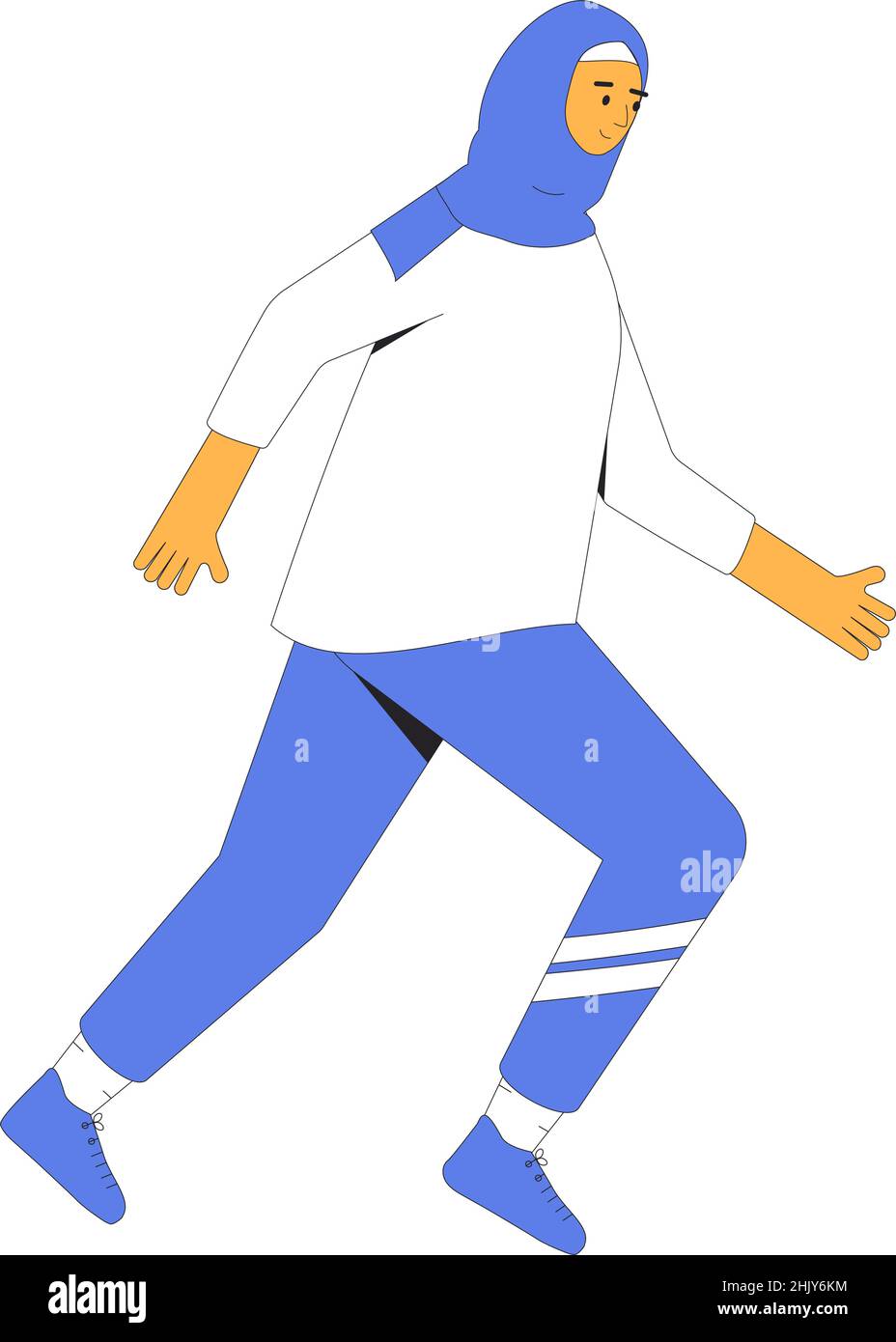 Runner. Muslim young woman running isolated on white background ...