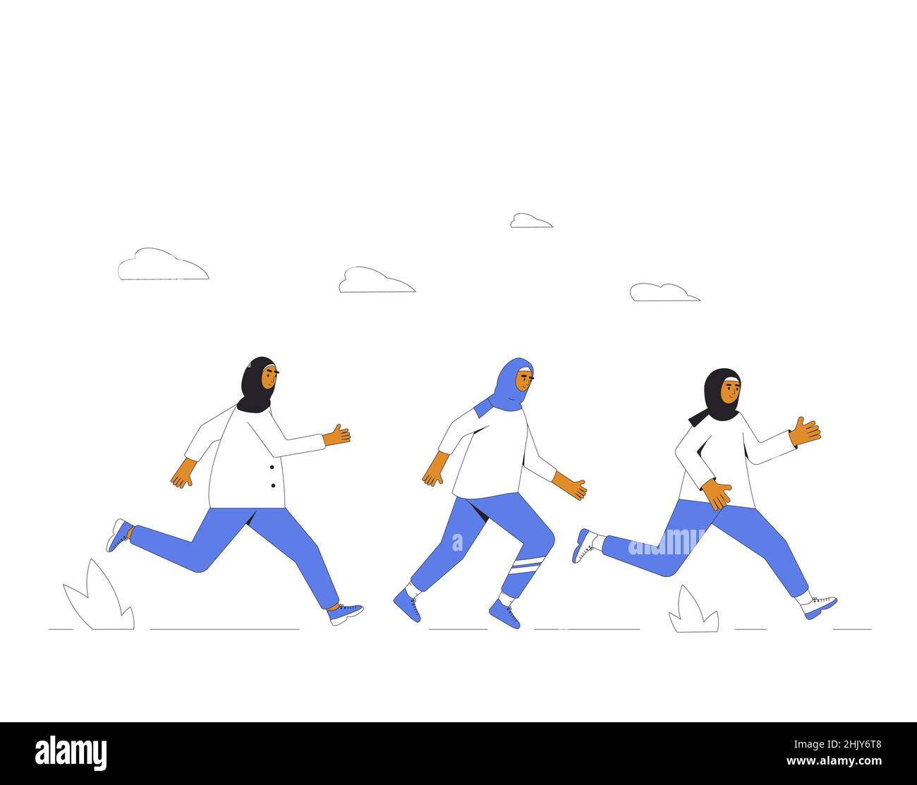 Runners. Muslim young women running. Participation in sports races ...
