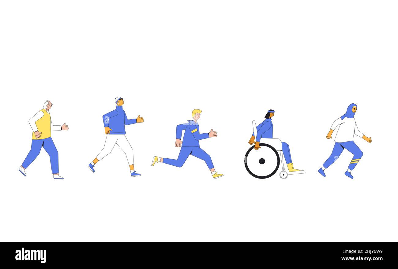 Running people. Differen runners, athletes, sportive characters ...