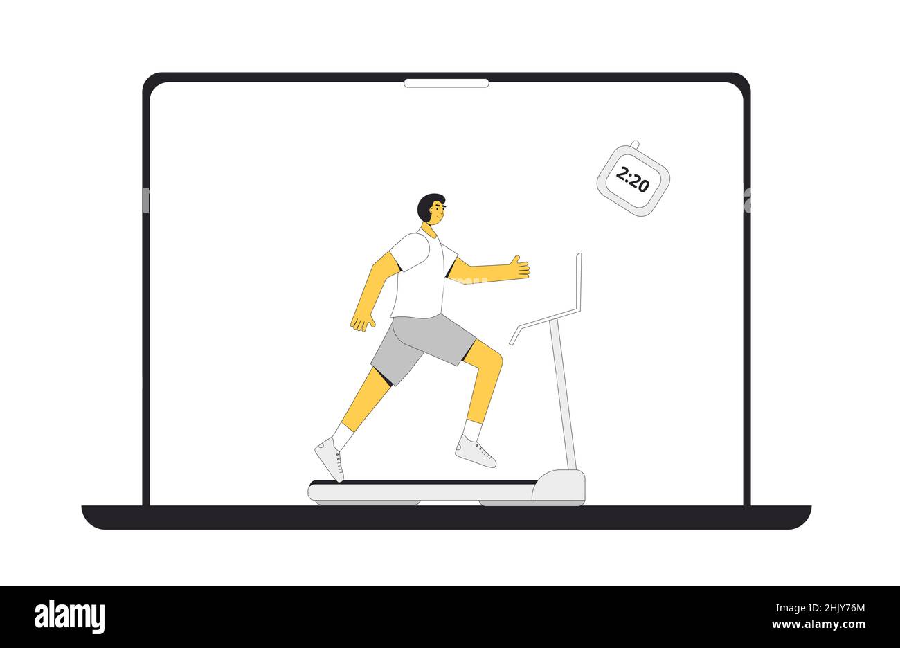 Online workout classes Running man on treadmill at home on laptop ...