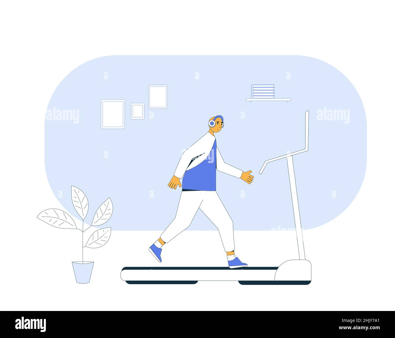 Running man on treadmill at home. Jogger at fitness club, gym. Fight ...