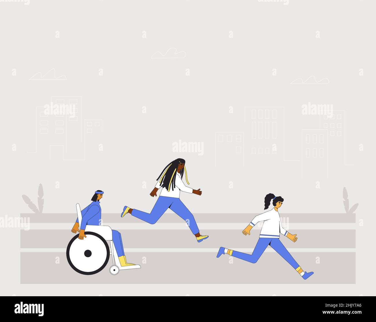 Running inclusion. Participation in sports races, athletic competitions ...