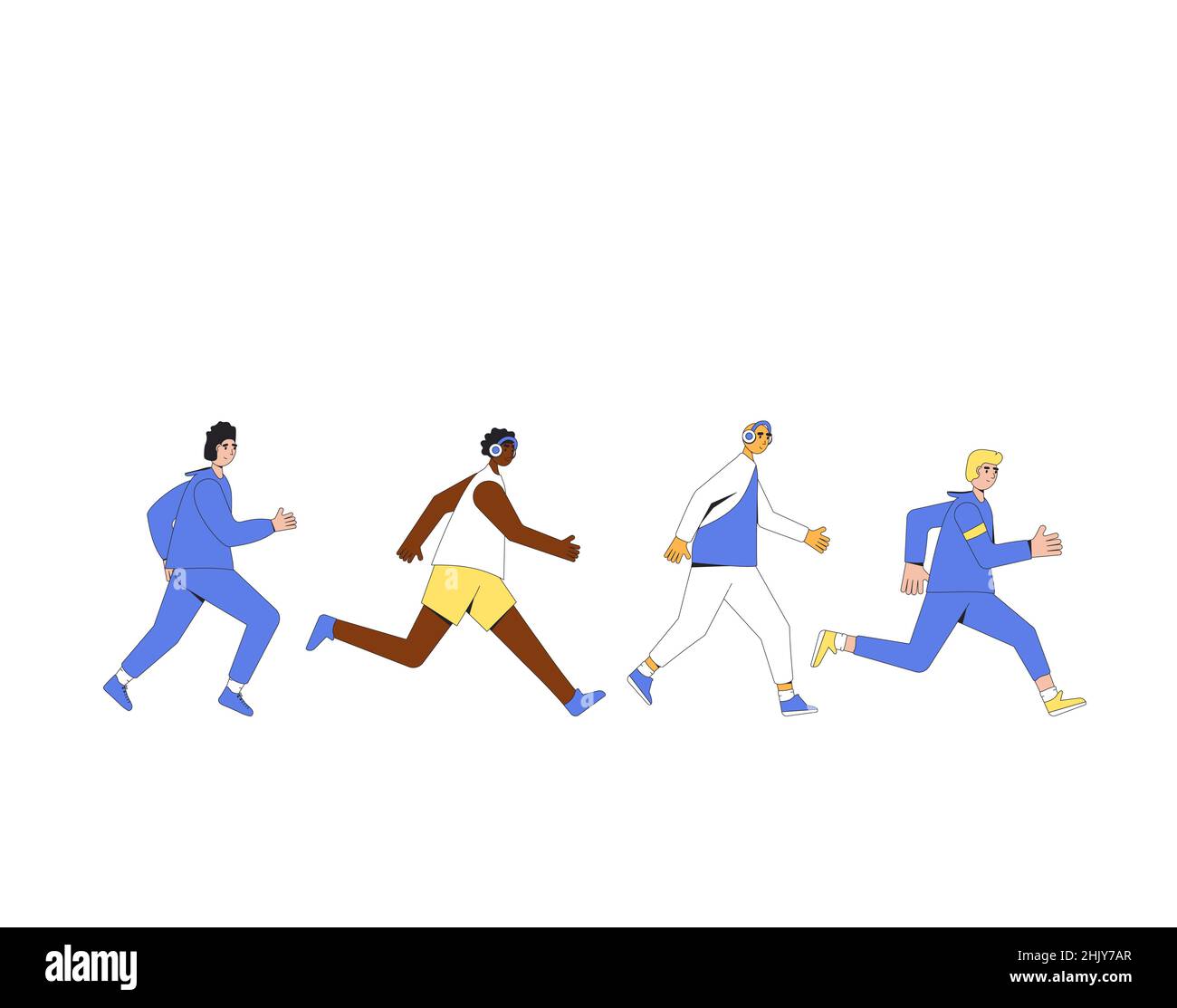 Running men team. Differen runners, athletes, sportive characters ...