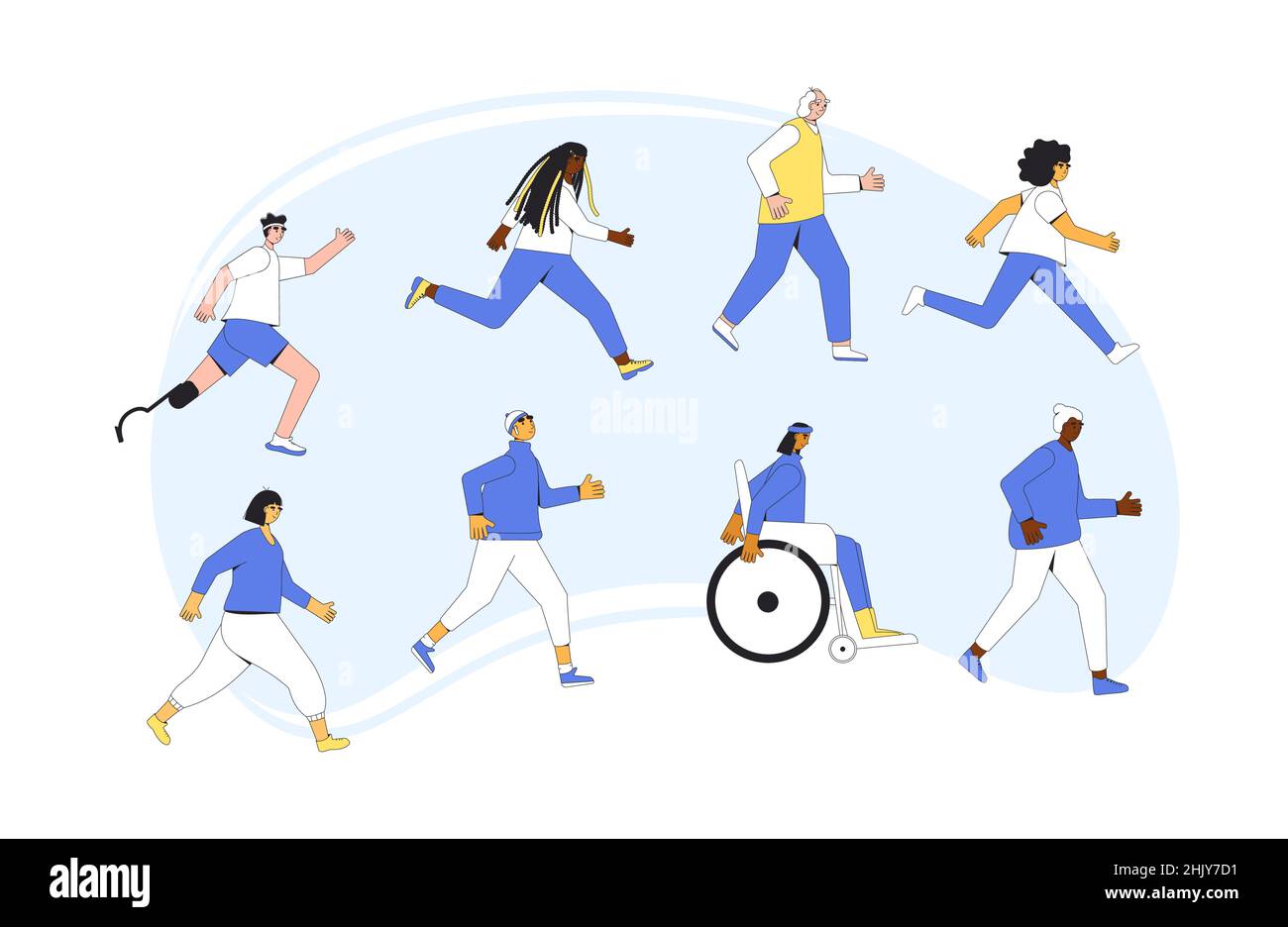 Marathon. Running people isolated on white background. Differen runners ...