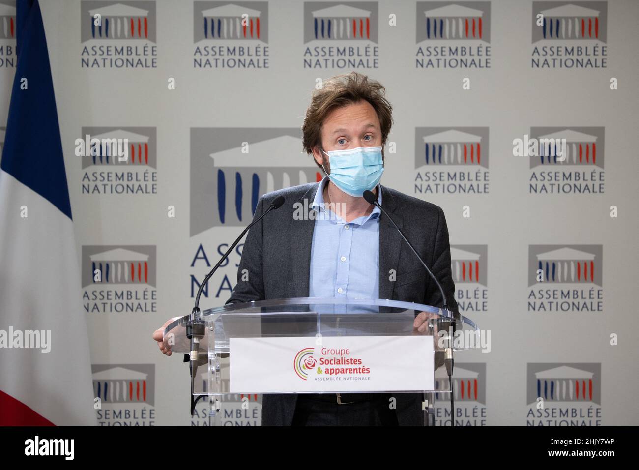 French deputy Boris Vallaud speaks during a press conference at the ...