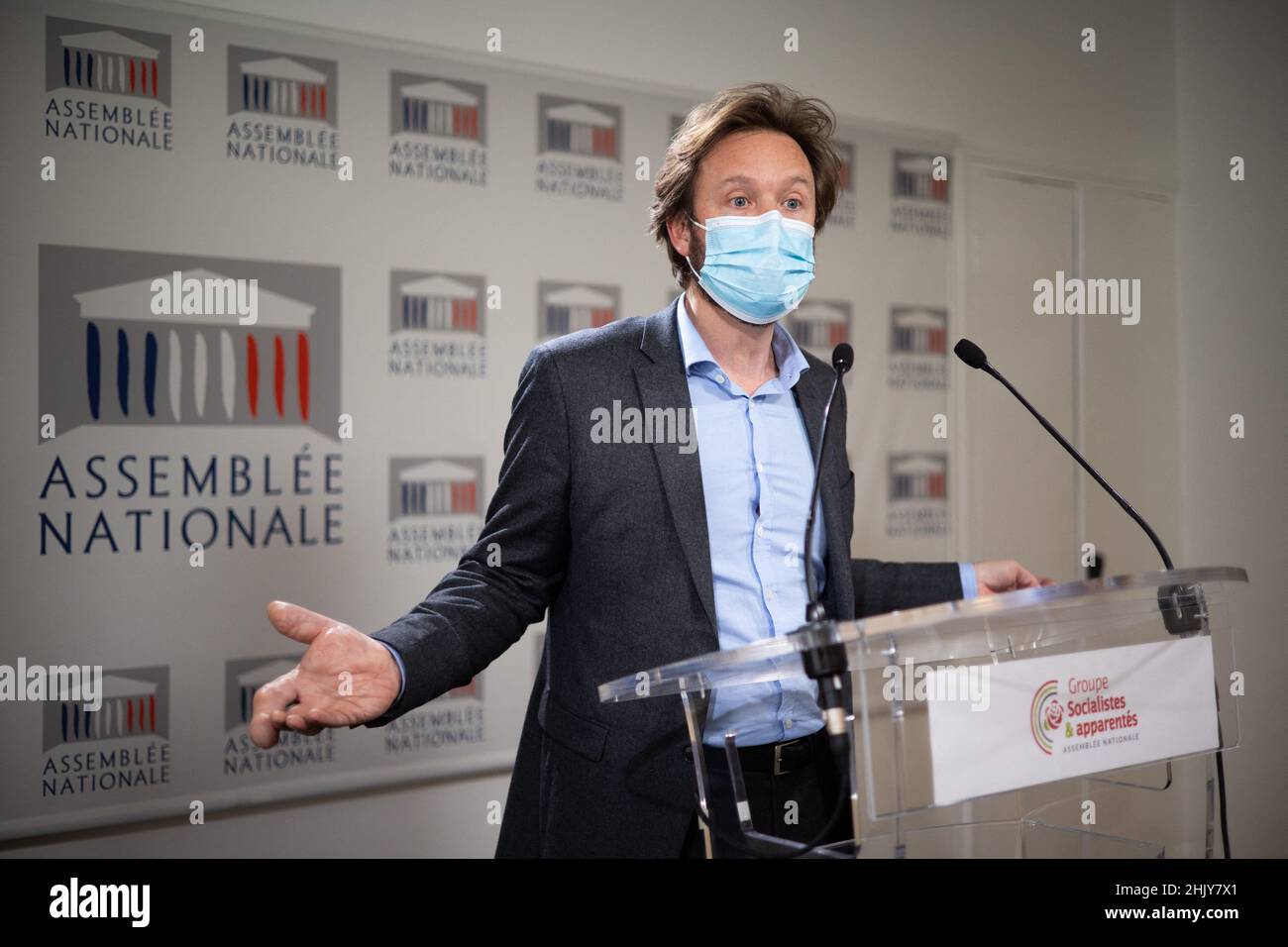 French deputy Boris Vallaud speaks during a press conference at the ...