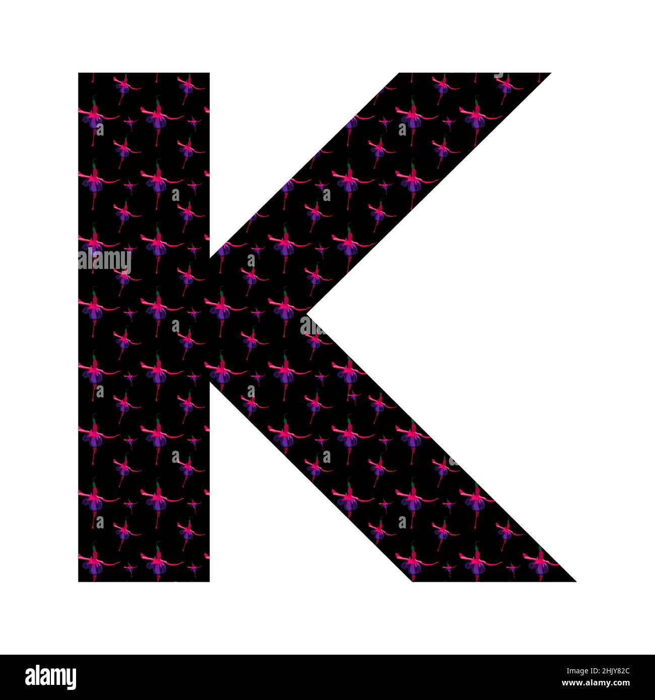 letter K of the alphabet made with a pattern of pink fuchsia flowers on ...