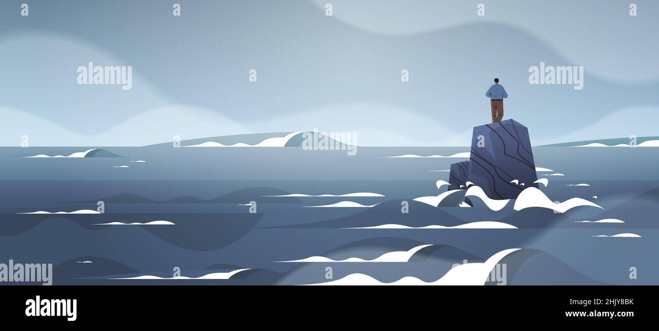 desperate businessman floats on iceberg financial crisis risk ...