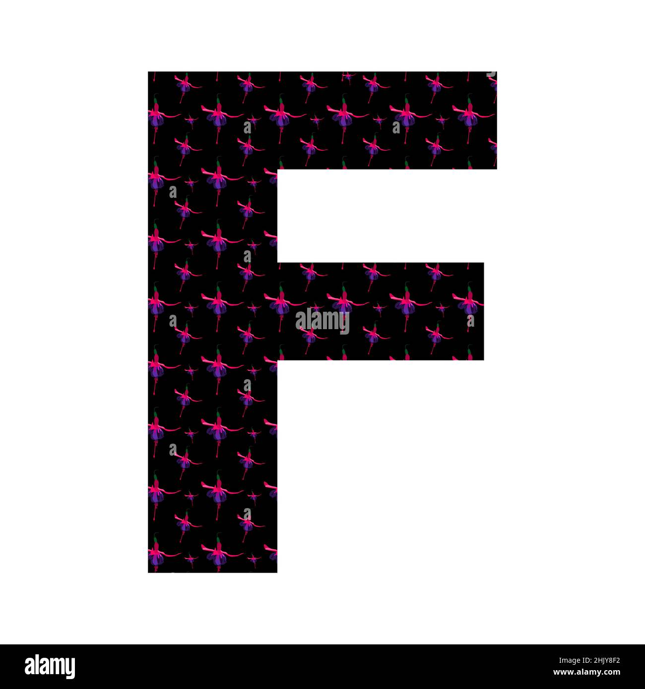 letter F of the alphabet made with a pattern of pink fuchsia flowers on ...