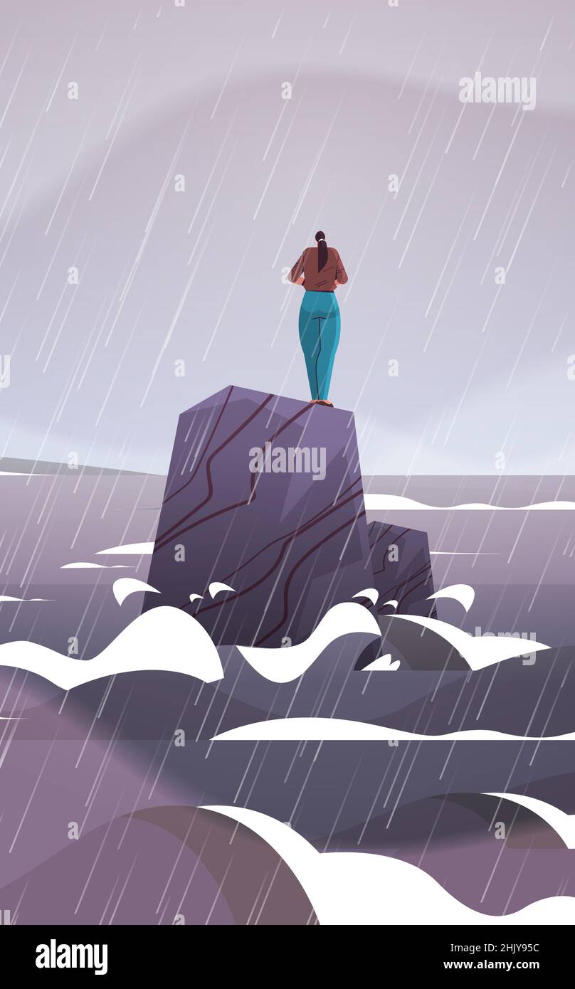 desperate businesswoman floating on iceberg financial crisis risk ...