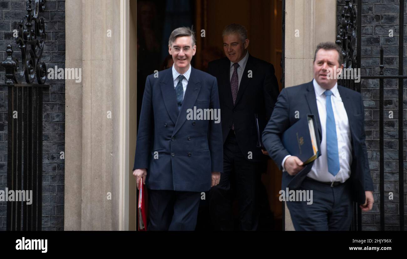 Downing Street, London, UK. 1 February 2022. Jacob Rees-Mogg, Brandon ...