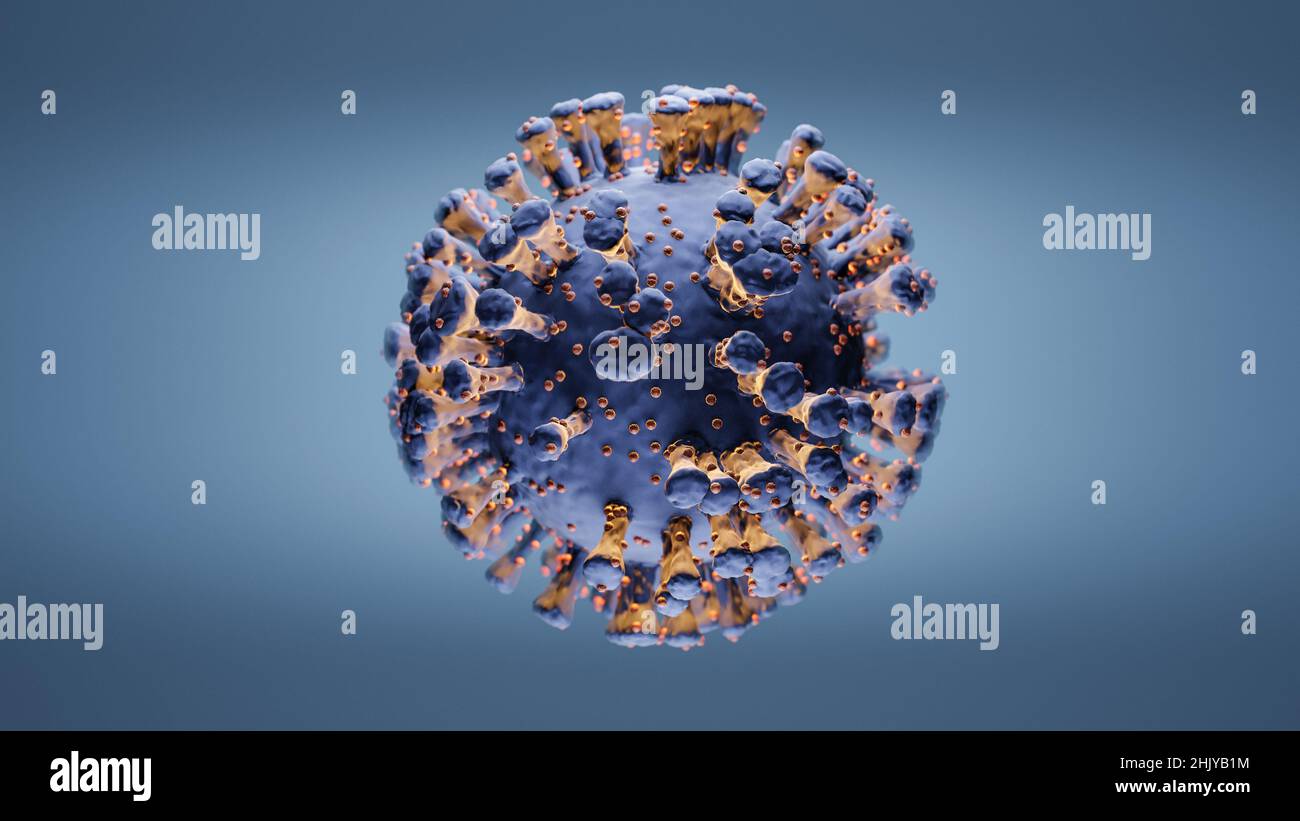 Illustration of a single virus cell, visualization of an infection ...