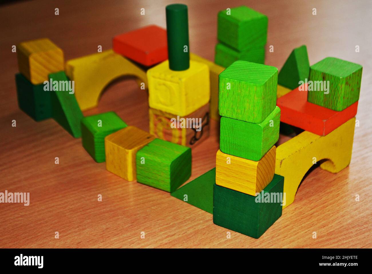 Wooden cubes with different pictures, letters, numbers for school ...