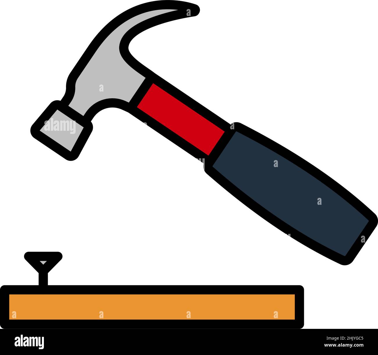 Icon Of Hammer Beat To Nail. Editable Bold Outline With Color Fill ...