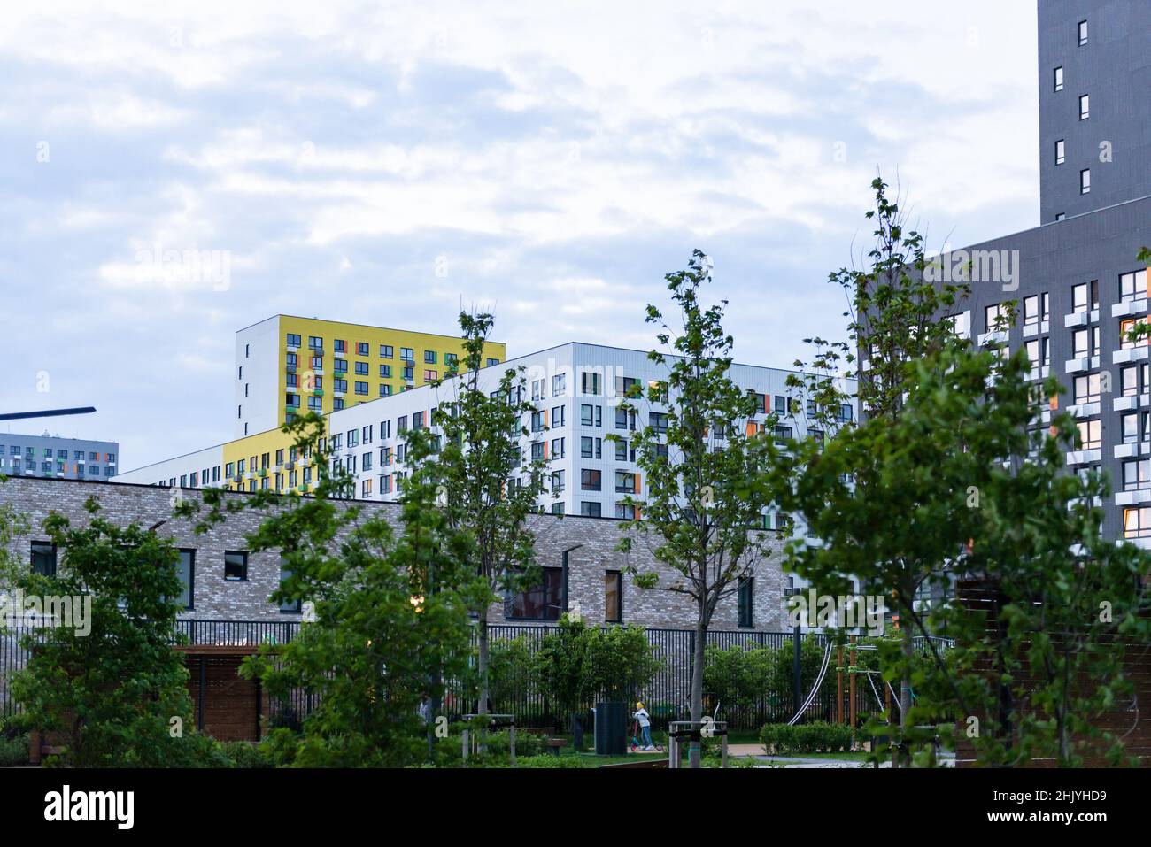 New housing complex in New Moscow. New apartment buildings where mature ...