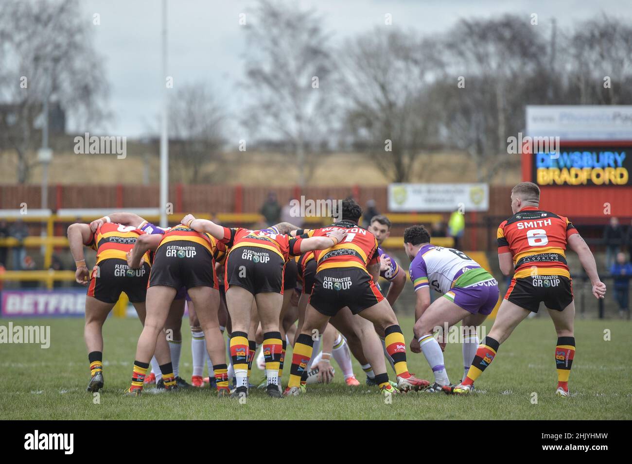 Dewsbury, England - 30 January 2022 - Scrum during the Rugby League ...