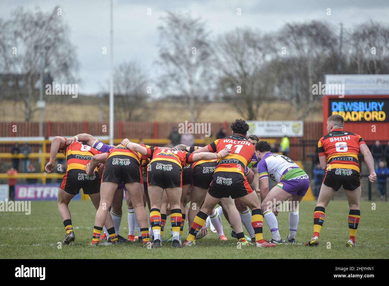 Dewsbury, England - 30 January 2022 - Scrum during the Rugby League ...