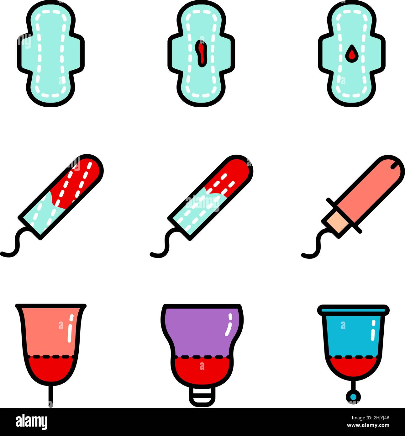 Feminine Hygiene Products Color Icons Set Classic Products Sanitary