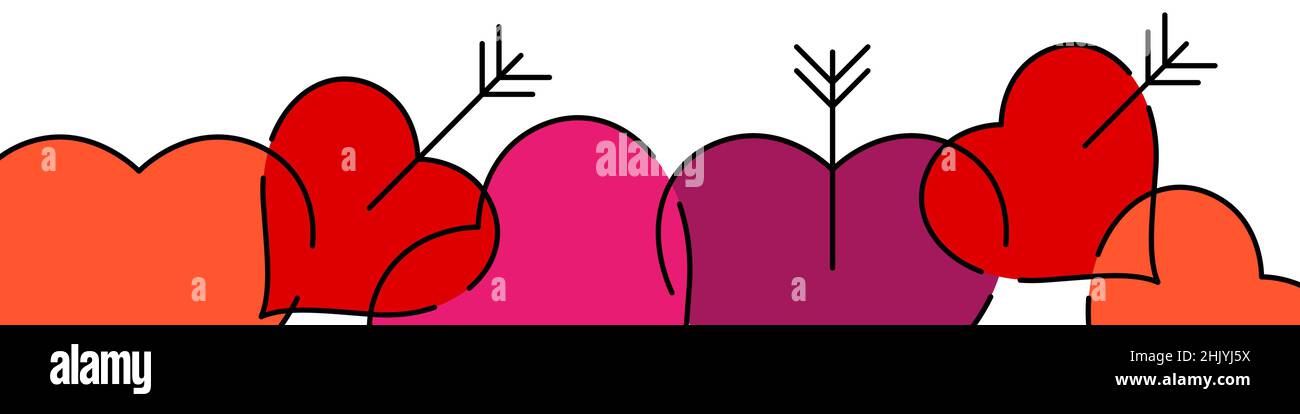 Arrow hearts, love related horizontal banner or bottom border template ...