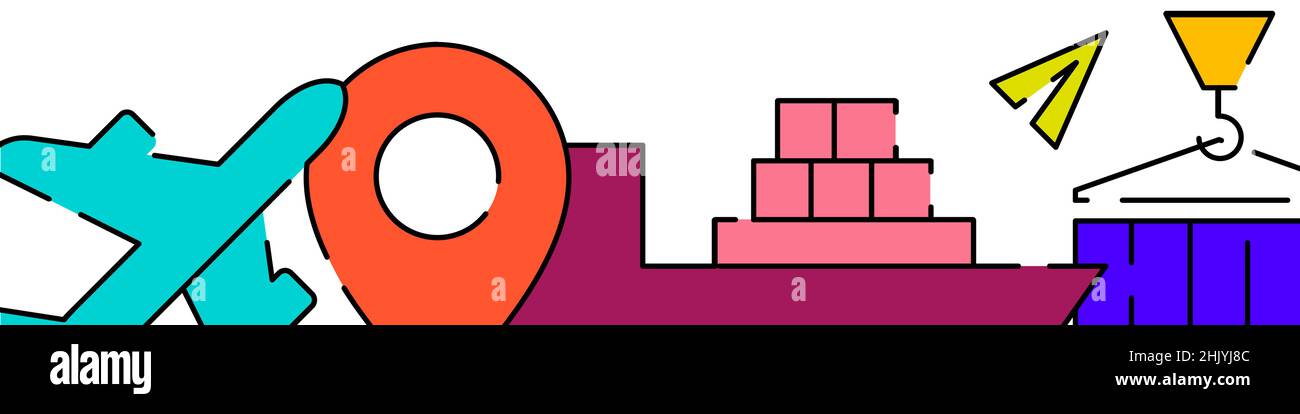 Cargo and shipping related horizontal banner or bottom border template ...