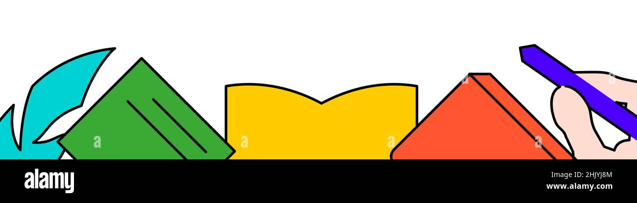 Books and writing related horizontal banner or bottom border template ...