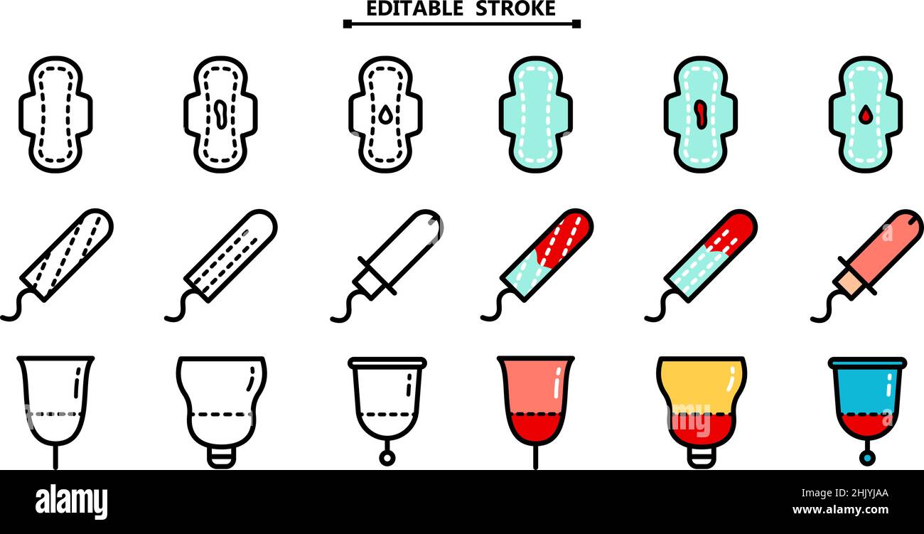Feminine Hygiene Products Color Icons Set Editable Stroke Classic