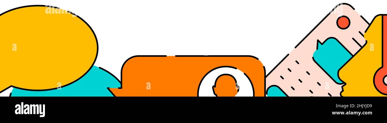 Online messaging and support related horizontal banner or bottom border ...