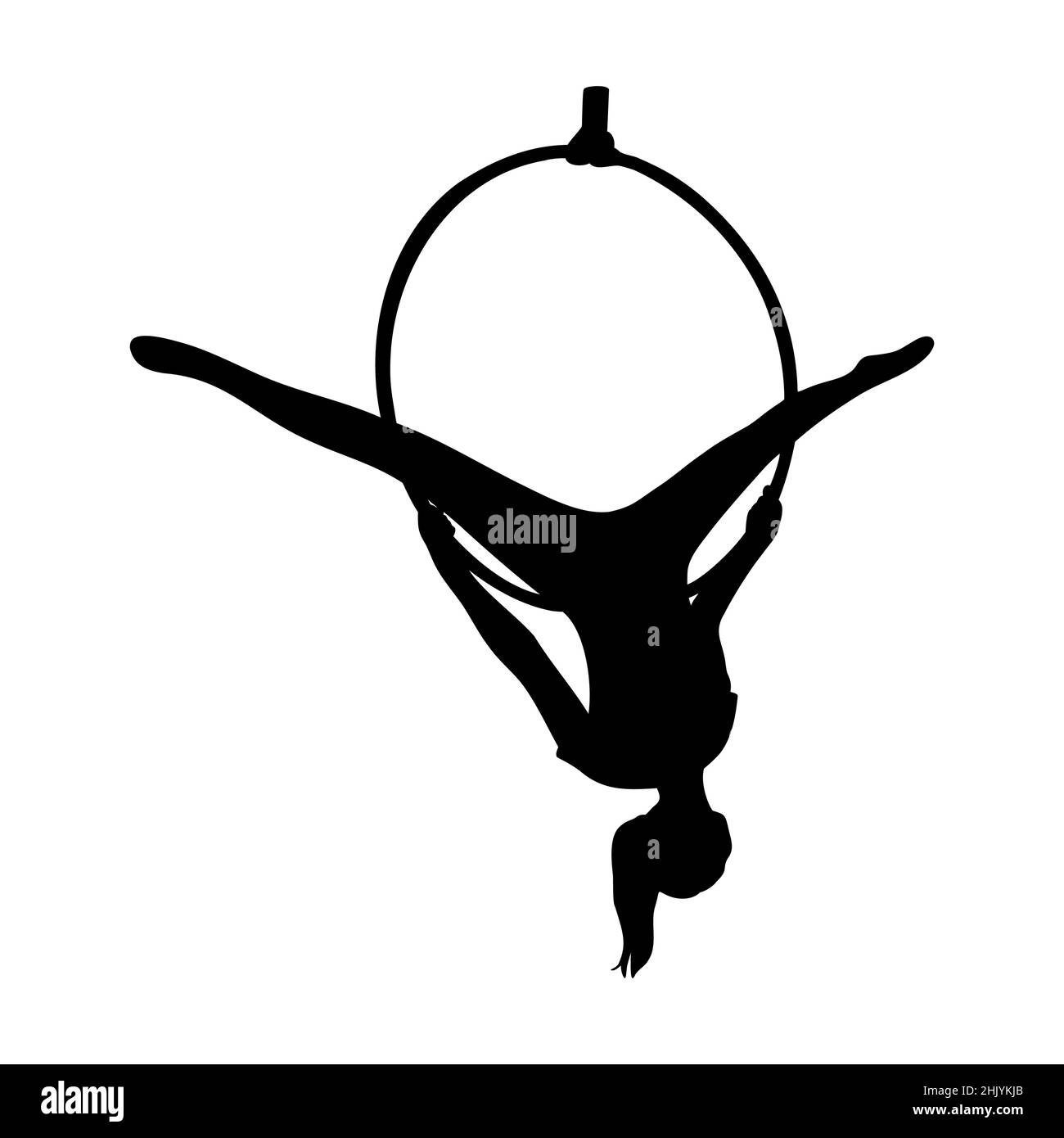 Aerial female gymnast silhouette in hoop. Aerial gymnastics stunt ...