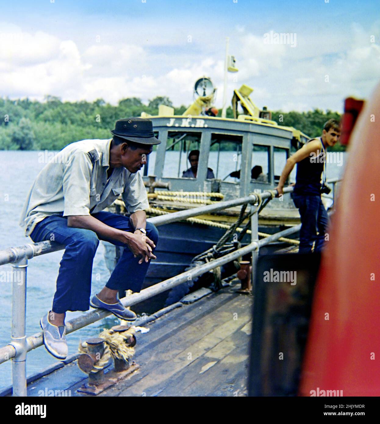 Typical passenger traffic river ferry crossing in Malaya 1967 Stock ...