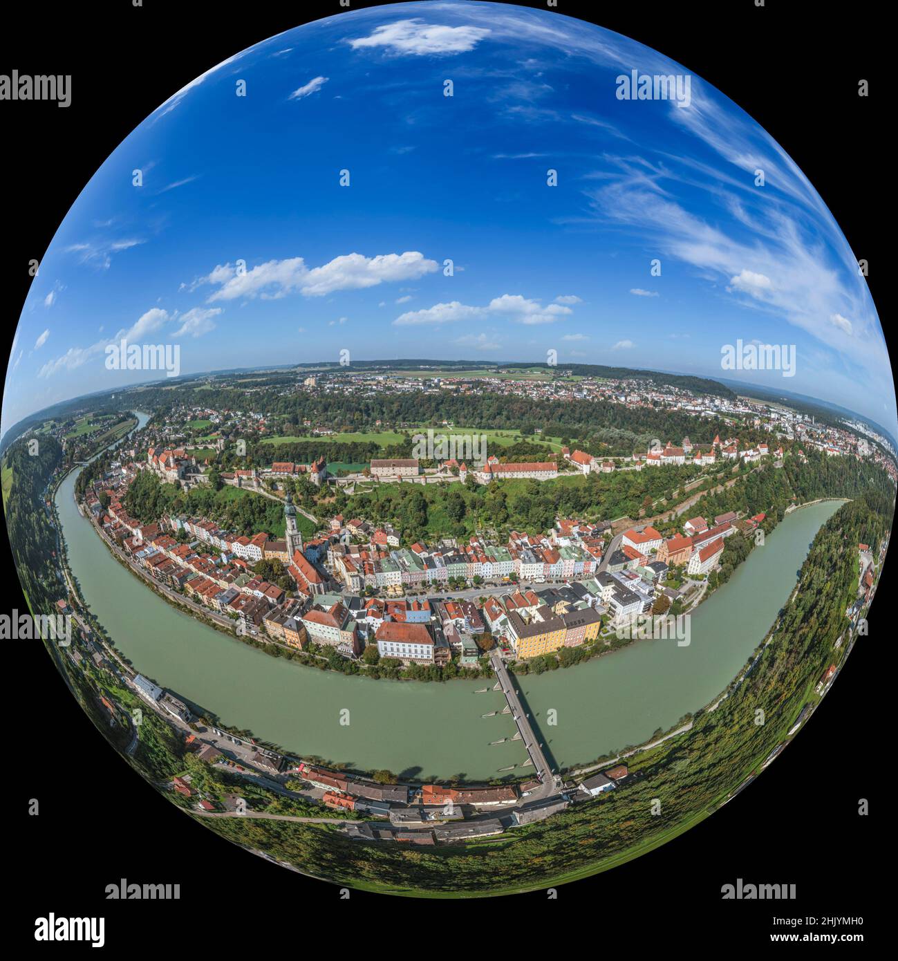 Aerial view to Burghausen and his famous castle Stock Photo - Alamy