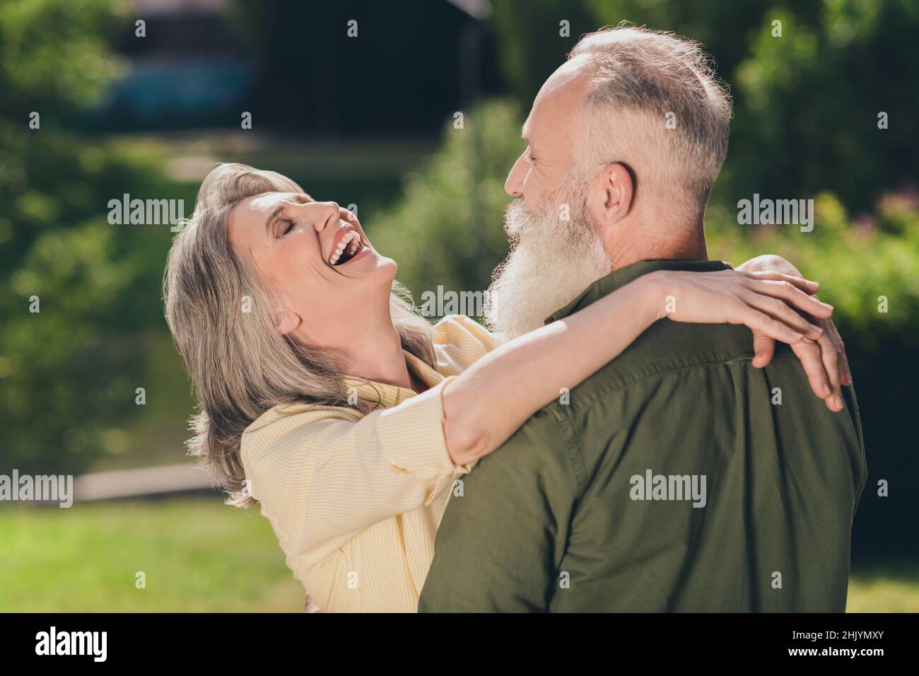 Photo of grey haired retired pensioner happy old people married man ...