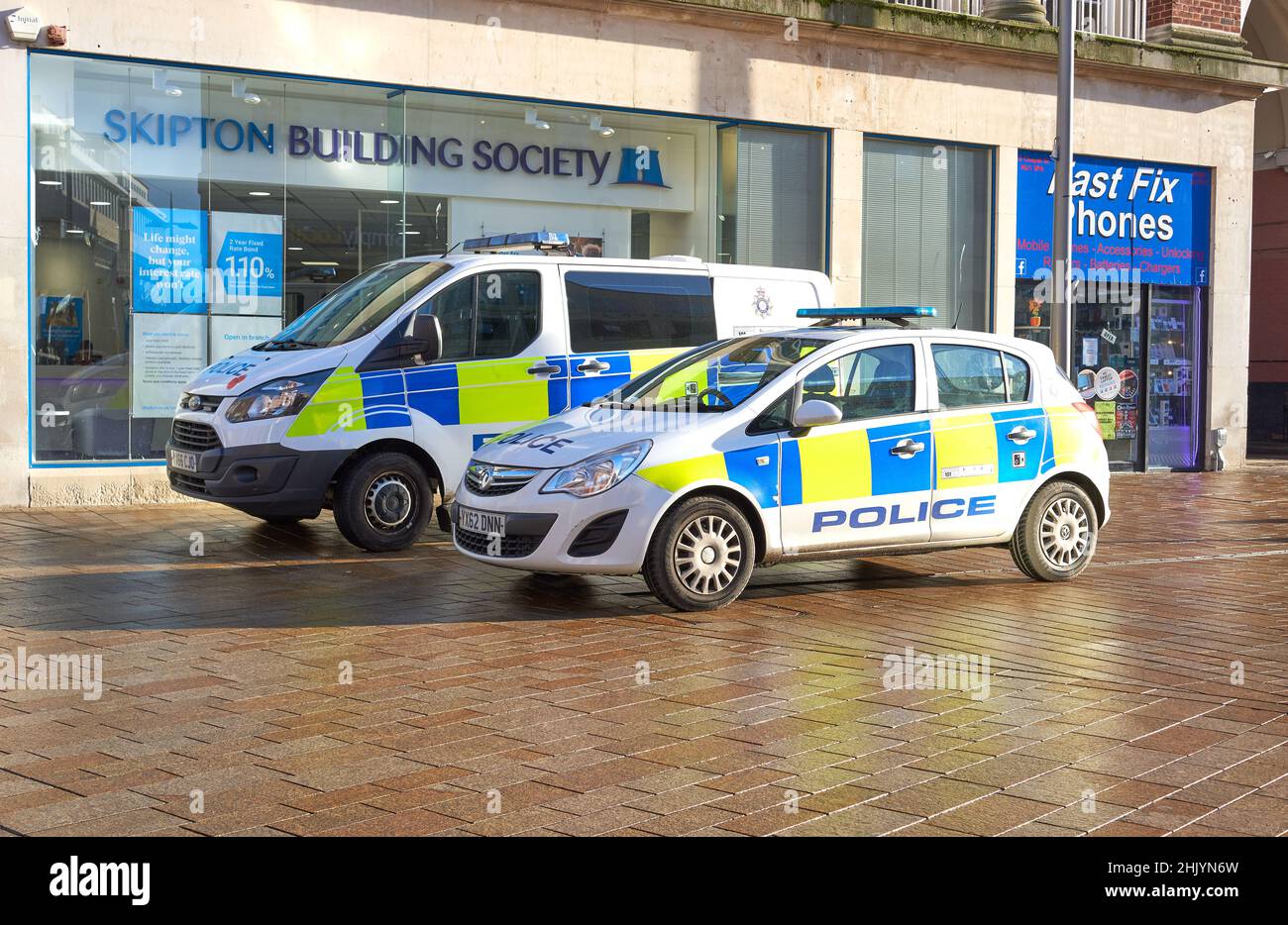 Two police vehicles in Hull city center Stock Photo - Alamy