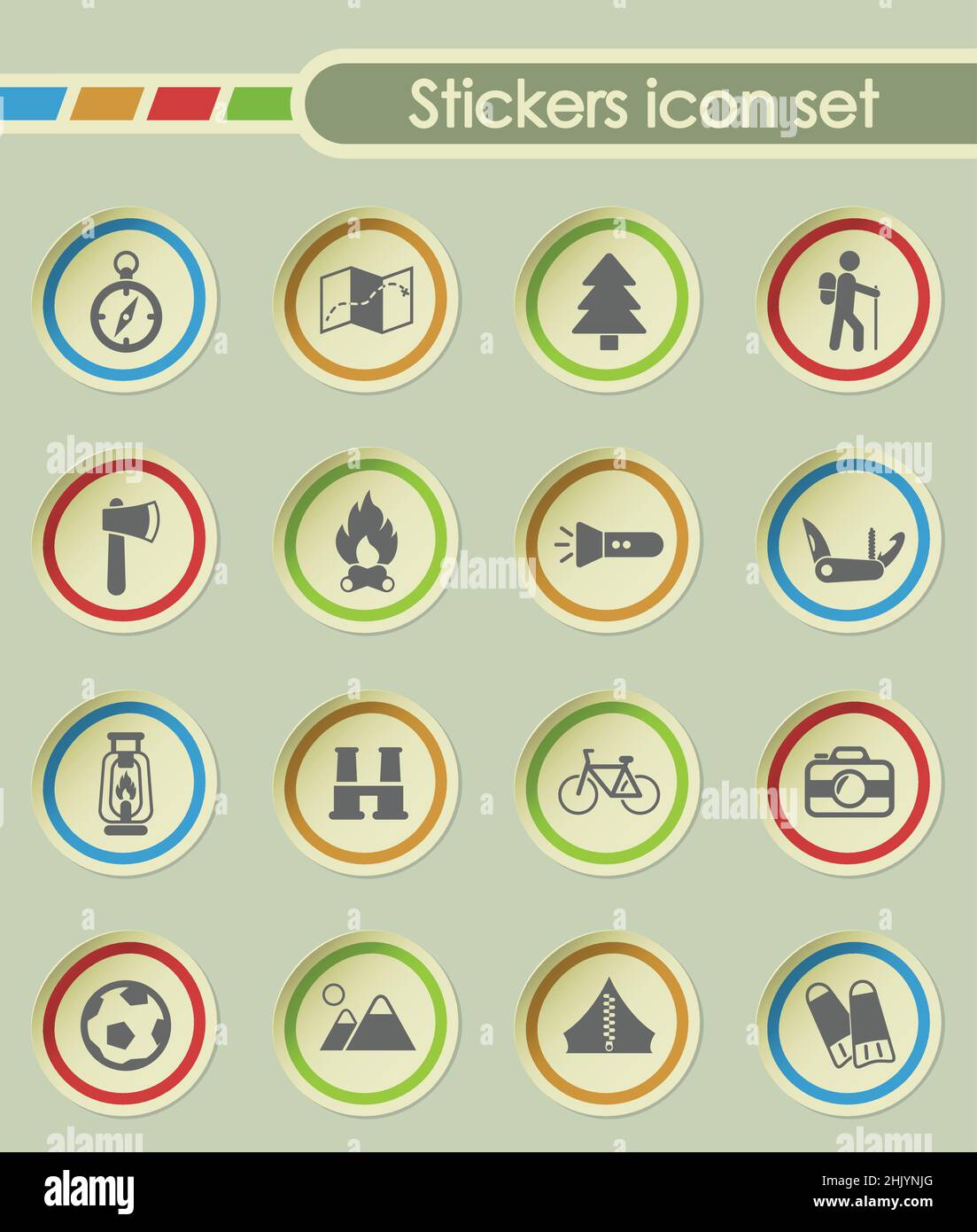 active recreation round sticker icons for your creative ideas Stock ...