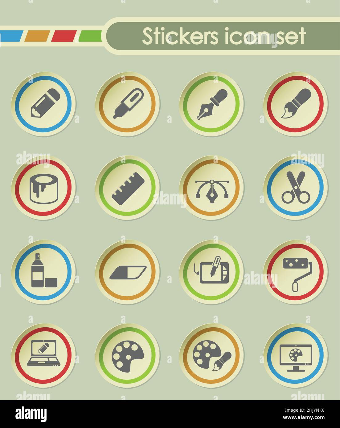 art tools round sticker icons for your creative ideas Stock Vector ...