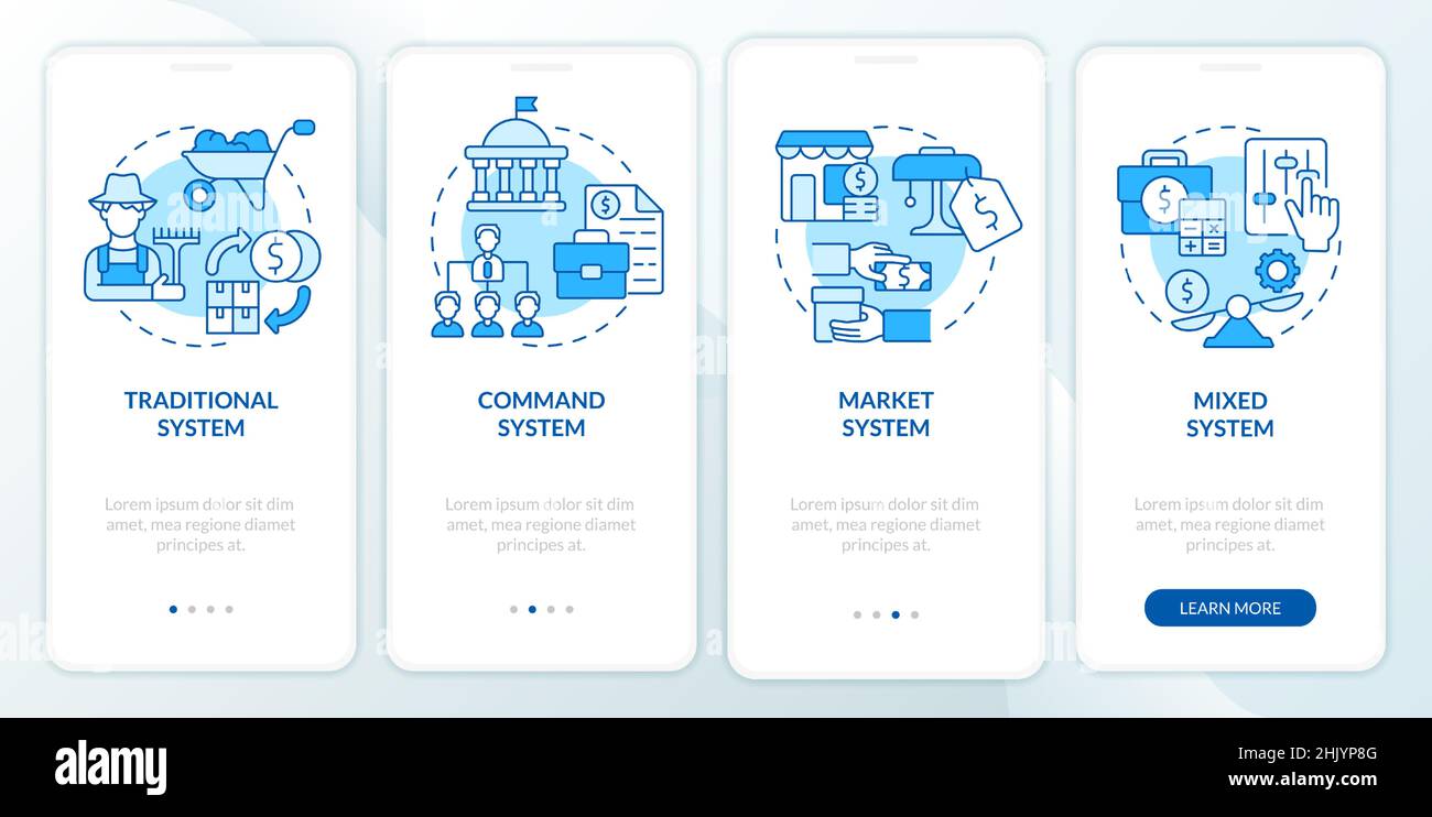 Economic system types blue onboarding mobile app screen Stock Vector ...