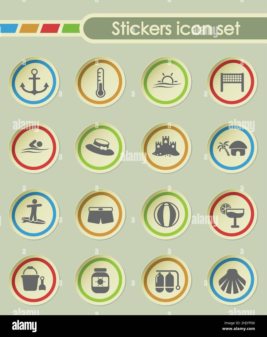 beach round sticker icons for your creative ideas Stock Vector Image ...