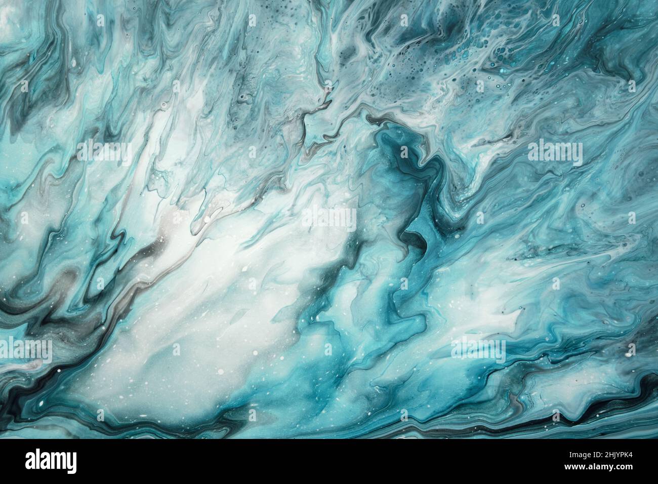 Fluid Art. Liquid transparent white and blue abstract paint drips and ...