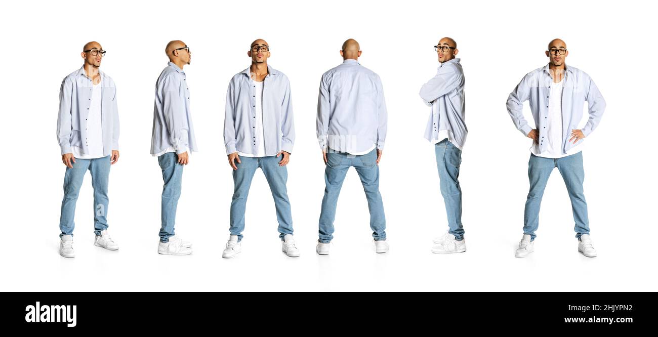 Collage made of images of young stylish man wearing casual style ...